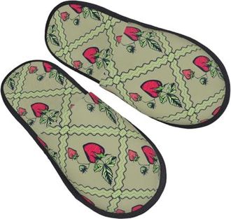 Generic Pantoufles Femmes Joli motif de fraises et de feuilles vertes Chaud Chaussons Homme Confortable Unisex Maison Pantoufles Ext&eacute;rieur Int&eacute;rieur L