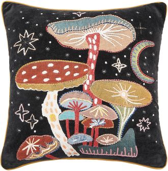 Butlers Kissen Bestickt Pilze 45x45 cm BaumwolleBOHEMIAN | Dekokissen mit Rei&szlig;verschluss | Zierkissen mit F&uuml;llung bunt | Sofakissen f&uuml;r Wohnzimmer & Flur