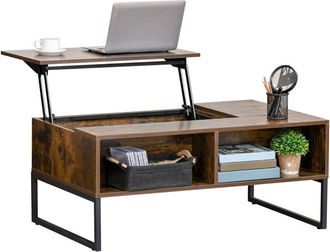 HOMCOM Couchtisch Wohnzimmertisch Kaffeetisch mit Höhenverstellbarer Platte Spanplatte Braun 100 x 60 x 44 cm