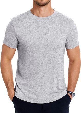 Coofandy Herren T Shirt Sommer Basic Kurzarm Rundhals Casual Einfarbig T-Shirt Regular Fit Hellgrau XXL