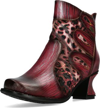 Laura Vita Damen Stiefelette Leder mit modischem Leopardenmuster Igcalo 22, Gr&ouml;&szlig;e:38 EU, Farbe:Rot