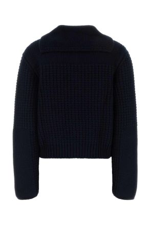 Ferragamo Wool and Cashmere Blend Cardigan - Navy