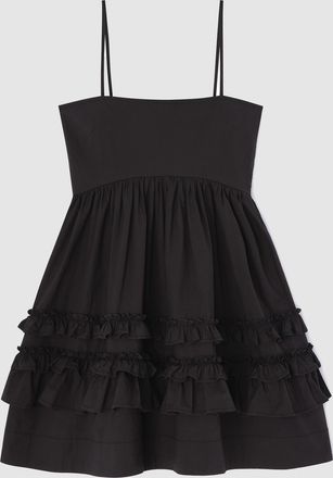 Ganni Robe Stretch Cotton Strap Frills Black