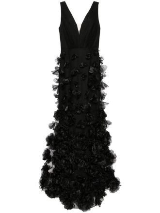 Marchesa Abendkleid mit floralen Applikationen - Schwarz