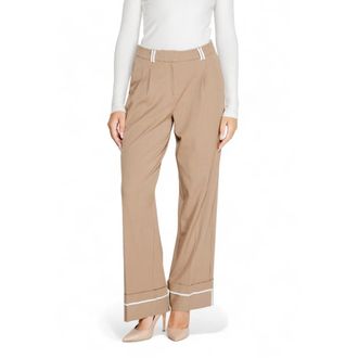Only Only - Pantalon marron uni avec fermeture &eacute;clair - Femme - Pantalons - Beige - Taille: 44 FR L32
