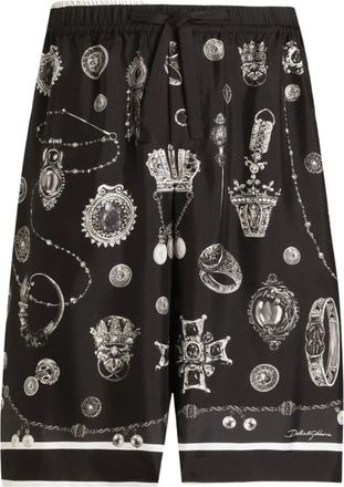 Dolce & Gabbana Homme, Shorts, Noir, Taille: M Bermudas en twill de soie avec imprim&eacute; m&eacute;daillon