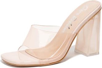 Cape Robbin Talons blocs transparents &agrave; enfiler pour femme - Chaussures habill&eacute;es &eacute;paisses &agrave; bout carr&eacute; pour femme - Sandales &agrave; talons transparents avec talon de 