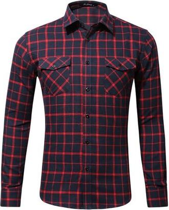 Generic Chemise de bûcheron à carreaux pour homme, coupe classique, à manches longues, en flanelle, à carreaux, style décontracté, pour affaires, bureau, trav