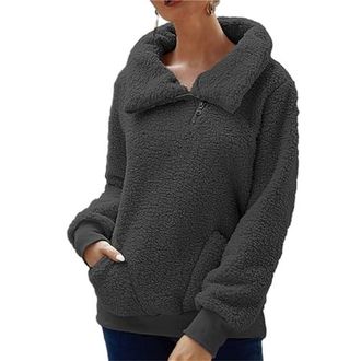 Generic Sweat-shirt d&eacute;contract&eacute; &agrave; manches longues pour femme, col &agrave; revers, col &agrave; revers avec poches, coupe d&eacute;contract&eacute;e, taille XL, pour le quotidien, le tra