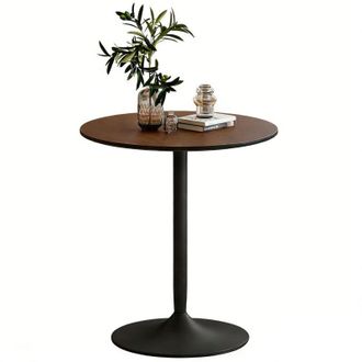 HOMCOM Table &agrave; manger ronde 70 cm pour 2 personnes avec plateau en placage de bois massif et pi&eacute;tement en acier marron-Marron