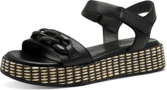 Tamaris Comfort Damen Sandalen flach aus Leder Plateau, Schwarz (Black), 39 EU