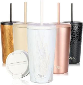 Milu Mug Isotherme 500ml - Thermo Caf&eacute; &eacute;tanche en acier inoxydable, Tasse thermique sans BPA, 100% anti-fuite (Pink-Marble, 500ml)