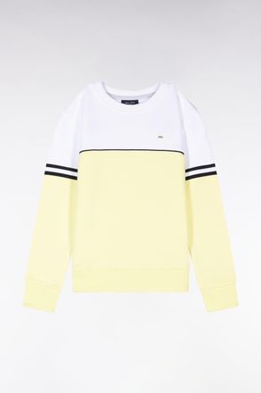 Eden Park Sweatshirt Bicolore En Coton Jaune Et Blanc Coupe Droite