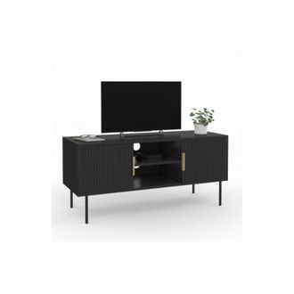 IDMarket Idmarket - Meuble tv 110 cm marcel noir 2 portes effet lattes