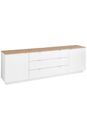 MID.YOU Mid.you Lowboard Lahore, Wei&szlig;, Eiche Artisan, Holzwerkstoff, 3 F&auml;cher, 3 Schublade(n) Schubladen, 240x77x44 cm, Wohnzimmer, Wohnw&auml;nde, Lowboards