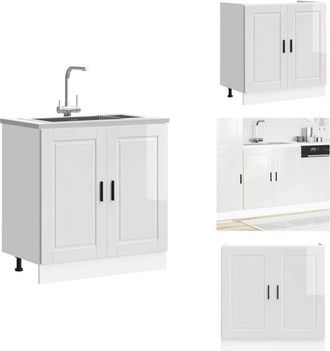 vidaXL Meuble bas pour évier Porto blanc brillant 80x46x81,5 cm - Meuble Bas Dévier - Meubles Bas Dévier - Meuble Bas De Cuisine - Meuble Bas De Cuisine