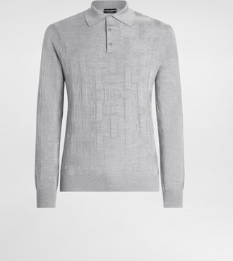 Dolce & Gabbana Poloshirt Aus Seide Mit Jacquardlogo - Mann Strickwaren Grau 52