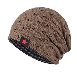 Generic Bonnet dhiver chaud &agrave; gros carreaux r&eacute;versible pour femme - Chapeau ample unisexe en cuir uni, D, Taille unique
