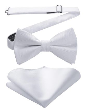 Hisdern Wei&szlig;e Fliege Einfarbig Herren Fliege mit Einstecktuch Set Vorgebundene Fliege Anzug f&uuml;r Smoking,Hochzeit,Weihnachten