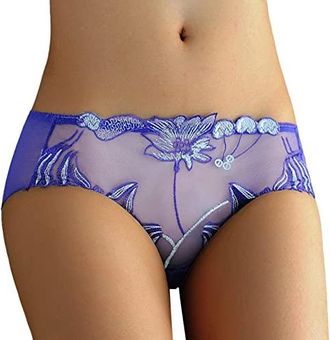 Generic Culotte Microfibre Femme, Nouvelle Dentelle Sexy Pure Sexy Transparent Respirant Confortable Personnalité Taille Basse Dames sous-Vêtements (Blue, XL)
