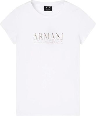 A|X Armani Exchange Femme, Tops, Blanc, Taille: 44 FR T-Shirt Imprim&eacute; Manches Courtes Col Rond