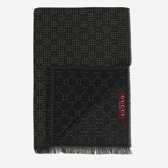 Gucci Mens Wool And Silk Shawl With Gg Motif Gray Scarf Scarfs