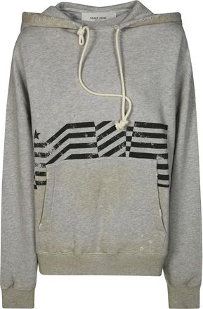 Golden Goose Femme, Sweatshirts et sweats &agrave; capuche, Gris, Taille: 36 FR Felpa Stampa Bandiera Cappuccio