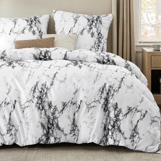 Bedsure Bettwäsche 200x220 3teilig Bettbezug - Bettwäsche-Sets 200 x 220 cm mit 2 Kissenbezüge 80x80 cm, Weich Wendebettwäsche Bedding Marmor Weiß für Doppelb