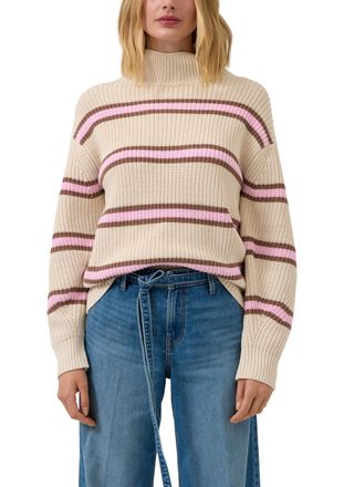 s.Oliver Gestreifter Grobstrickpullover mit Stehkragen