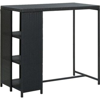 vidaXL Bartisch mit Regal Schwarz 120x60x110 cm Poly Rattan - Vidaxl