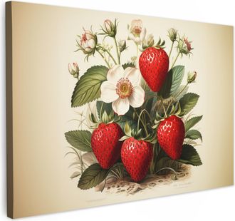 MuchoWow © Leinwand Bilder Groß 120x80 cm XXL Wanddeko Wohnzimmer Aesthetic Room Decor Deko Zimmer Wandbilder Modern Fotogeschenke Vintage - Erdbeere - Pflanze