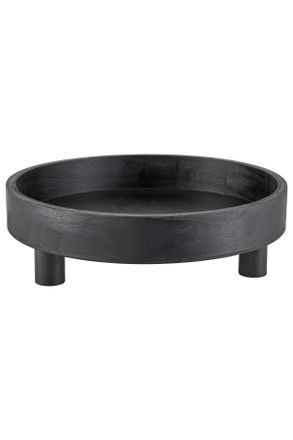 Ambia Home Dekotablett, Schwarz, Holz, Pappel, massiv, Uni, rund, 9 cm, mit Beinen, Dekoration, Dekoartikel, Dekoteller & -tabletts