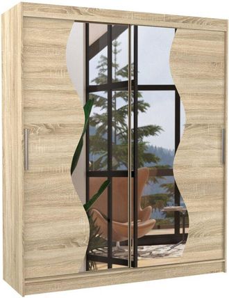 Les Tendances Les Tendances - Armoire de chambre moderne bois clair 2 portes coulissantes avec miroir Voky 180cm