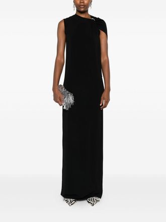 Jean Paul Gaultier Womens Long Dress Asymmetric Neckline Black Viscose