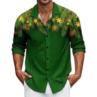 Generic DENGJIAMY Chemises de Noël boutonnées pour homme - Imprimé fantaisie - Chemisier de Noël moche - Manches longues - Col décontracté, Vert, XXL