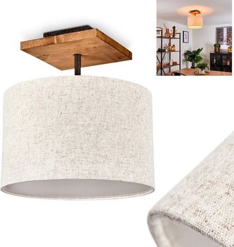 HOFSTEIN Deckenleuchte Shiburg Deckenlampe aus Holz und Stoff in wei&szlig;/natur, 1-flammige Deckenleuchte im Vintage/Retro Look, 1 x E27, ohne Leuchtmittel