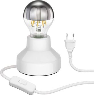 LEDs Com E27 Porzellan Tischlampe TIX, rund mit Stecker und Schalter, weiß, 90mm inkl. E27 Lampe 667lm warmweiß