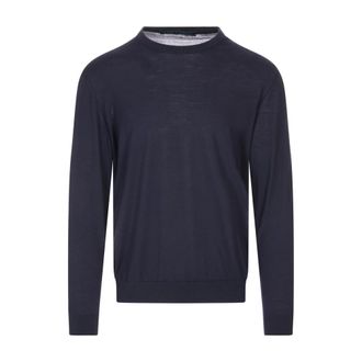 Kiton Blauer Woll-Rundhalsausschnitt-Pullover - - Knitwear - Herren - Blau - L