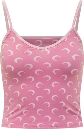 Marine Serre Femme, Tops, Rose, Taille: 42 FR Moon Printed Jersey Straps Top