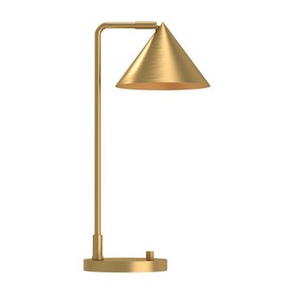 Licht-Erlebnisse Schreibtischlampe Metall verstellbarer Schirm H: 51 cm in Gold gebürstet E27 Modern Tischlampe Büro Tischleuchte Leselampe