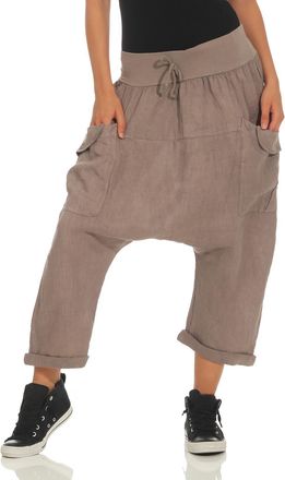 Malito more than fashion Malito Damen Pumphose aus Leinen | Stoffhose in Unifarben | Freizeithose f&uuml;r den Strand | Capri Hose 6285 (Fango)
