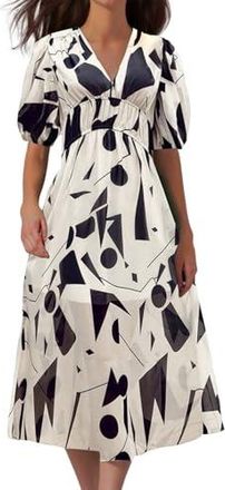 Generic Robe d&eacute;t&eacute; d&eacute;contract&eacute;e &agrave; manches courtes et col en V pour femme - Style boh&egrave;me - Pour la plage, beige, XXL