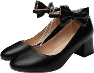Valiclud Chaussures à Talon Moyen Épais pour Femme avec Noeud Élégant Confortables et Durables Noir