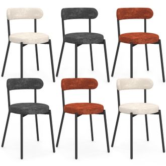 IDMarket Set Di 6 Sedie Rotonde Miki In Tessuto Cinigliato Colore Misto Terracotta X2, Ecr&ugrave; X2, Grigio Scuro X2 Gambe In Metallo