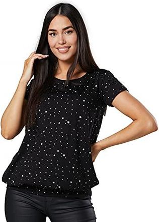 Happy Mama Femme Top Maternité dallaitement T-Shirt Désign en Couches. 436p (Noir avec étoiles dor, 36-38, S)