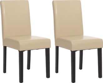 Mendler 2er-Set Esszimmerstuhl Stuhl K&uuml;chenstuhl Littau - Kunstleder, Creme, dunkle Beine