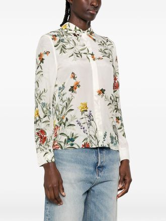 Alice & Olivia Floral Print Silk Shirt - Cream
