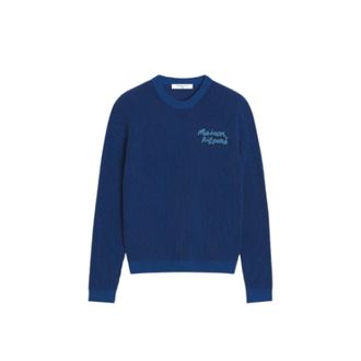 Maison Kitsun&eacute; Strukturierter Logo Pullover Blau Elektrisch - - Knitwear - Herren - Blau - XS