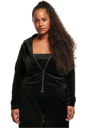 Urban Classics Damen Dames Short Velvet Zip Hoody Kapuzenpullover, Schwarz, XS EU