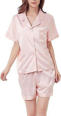 Generic Ensemble de pyjama en satin soyeux &agrave; manches courtes pour femme - V&ecirc;tements de nuit en satin pour femmes - Ensembles de v&ecirc;tements de d&eacute;tente petite et